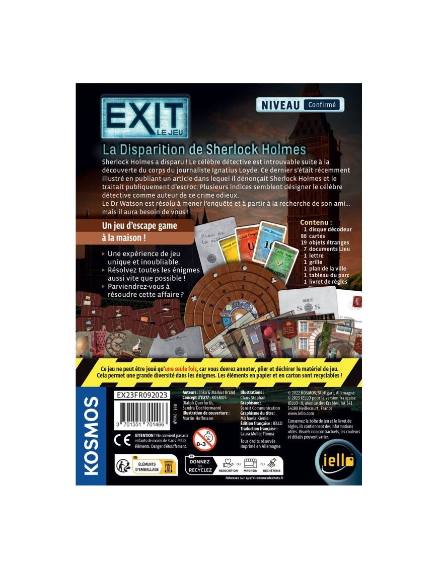 Exit : La Disparition de Sherlock Holmes FR Kosmos Iello Exit : La Disparition de Sherlock Holmes FR Kosmos Iello